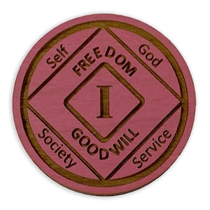 NA Anniversary Medallion, Pink Stained Alder Wood Narcotics Anonymous ...