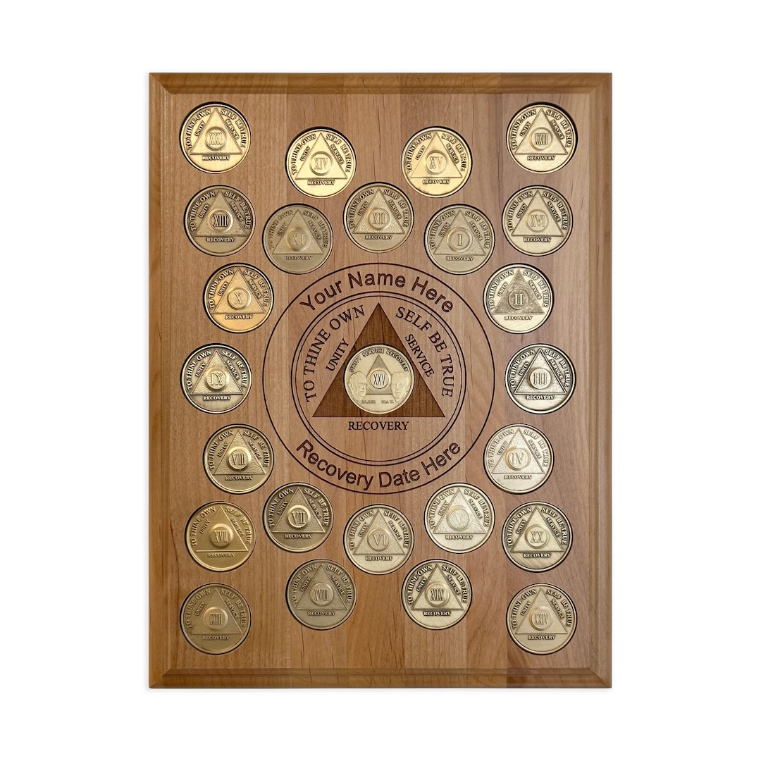 Personalized 25 Space AA Coin Holder, Recovery Medallion Display Plaque ...