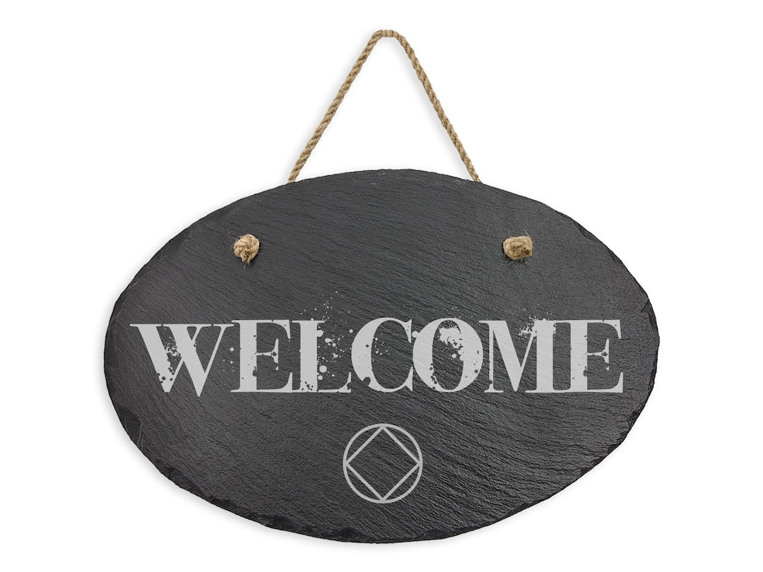 NA Group Welcome Sign, Natural Slate Hanging Plaque, Laser Engraved ...