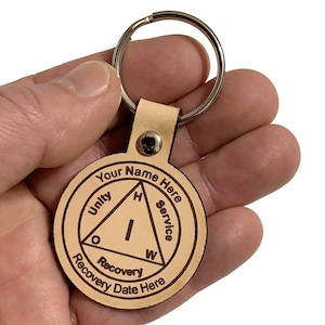 Personalized Leather AA Anniversary Key Tag, Alcoholics Anonymous ...