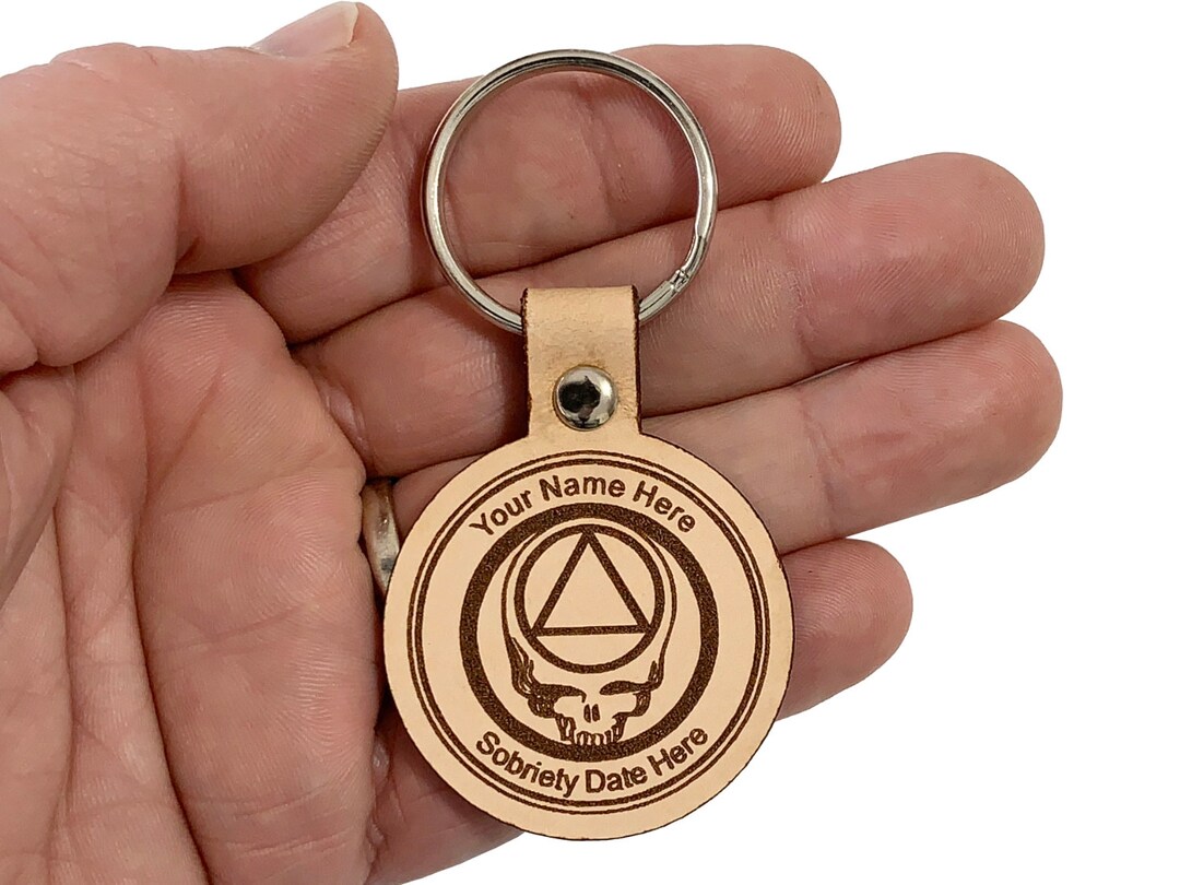 Personalized Leather Alcoholics Anonymous Stealie Key Tag, AA Steal ...