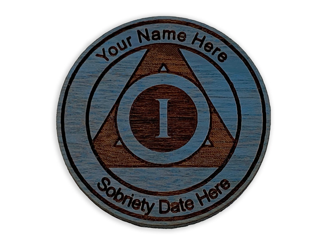 Personalized AA Medallion. Blue Stained Sapele Wood Alcoholics ...
