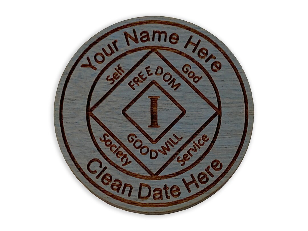 Personalized NA Chip. Sapele Wood With Blue Stain, Narcotics Anonymous ...