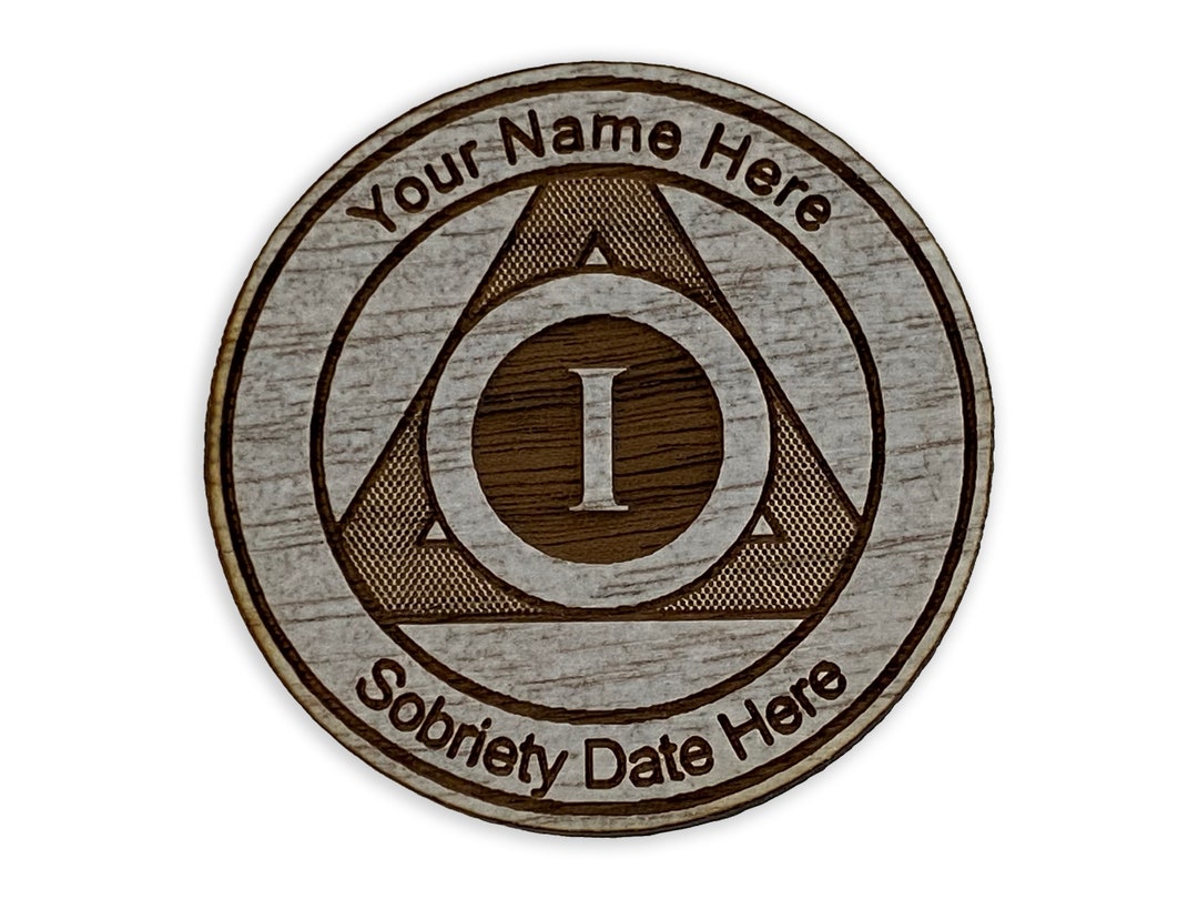 Custom AA Medallion. Whitewash Stained Walnut Wood Alcoholics Anonymous ...