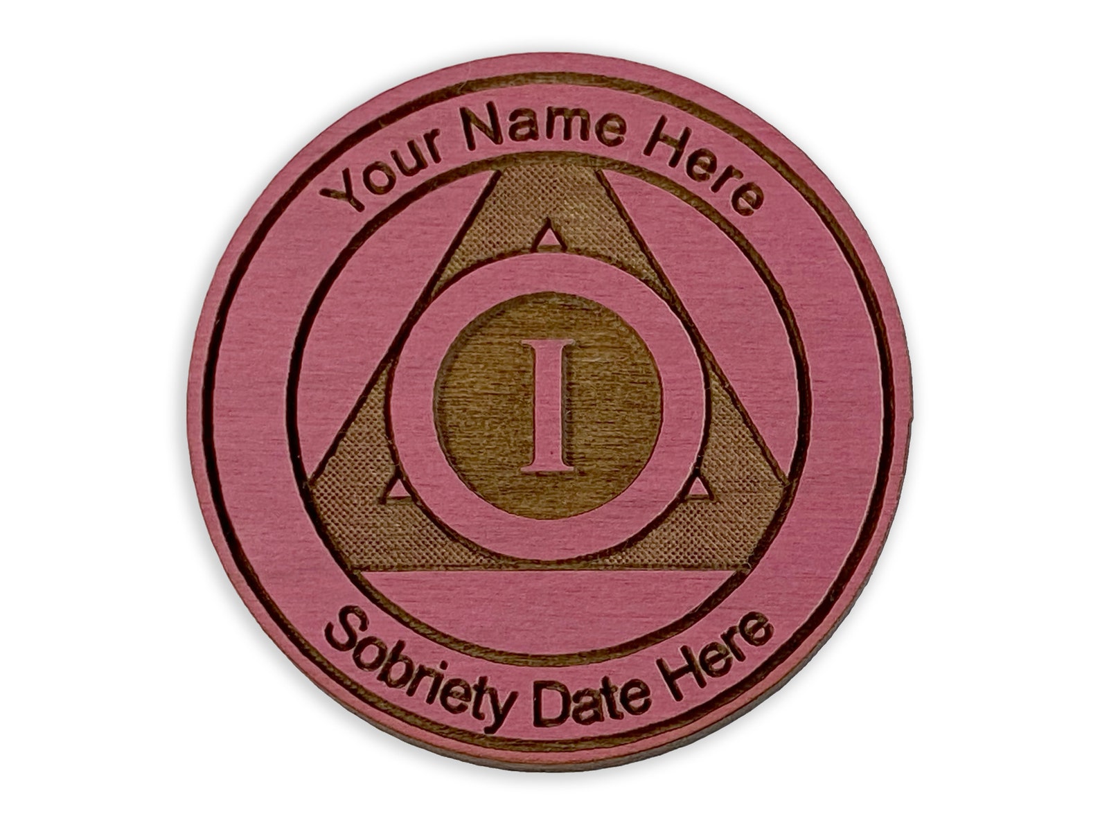 Personalized AA Coin. Pink Stained Alder Wood Alcoholics | Etsy