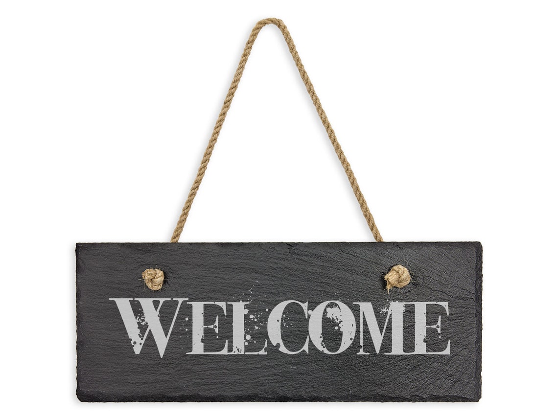 Slate Welcome Sign Laser Engraved Natural Stone Hanging | Etsy