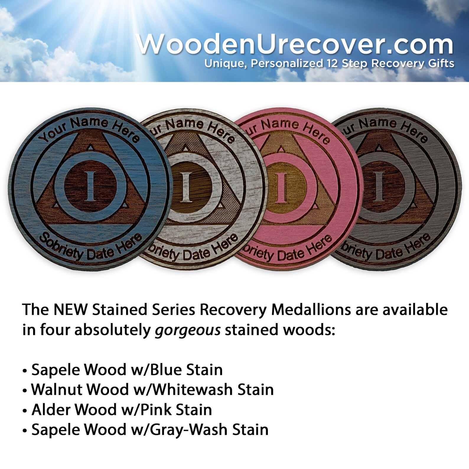 Personalized AA Medallion. Blue Stained Sapele Wood Alcoholics - Etsy