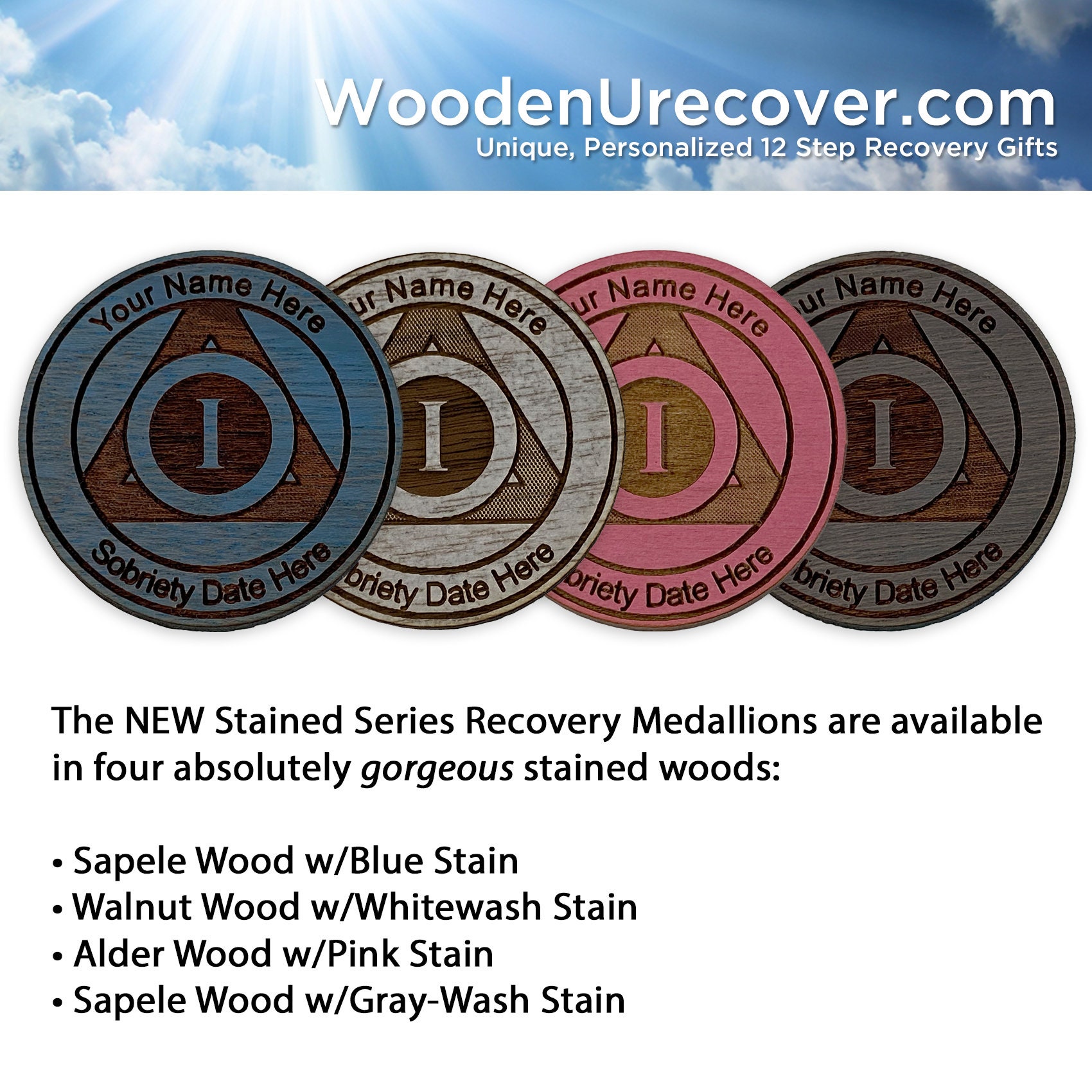 Personalized AA Medallion. Blue Stained Sapele Wood Alcoholics ...