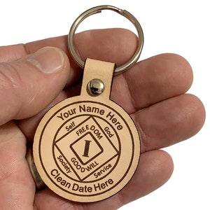 Personalized Leather Narcotics Anonymous Custom Keychain, NA Birthday ...