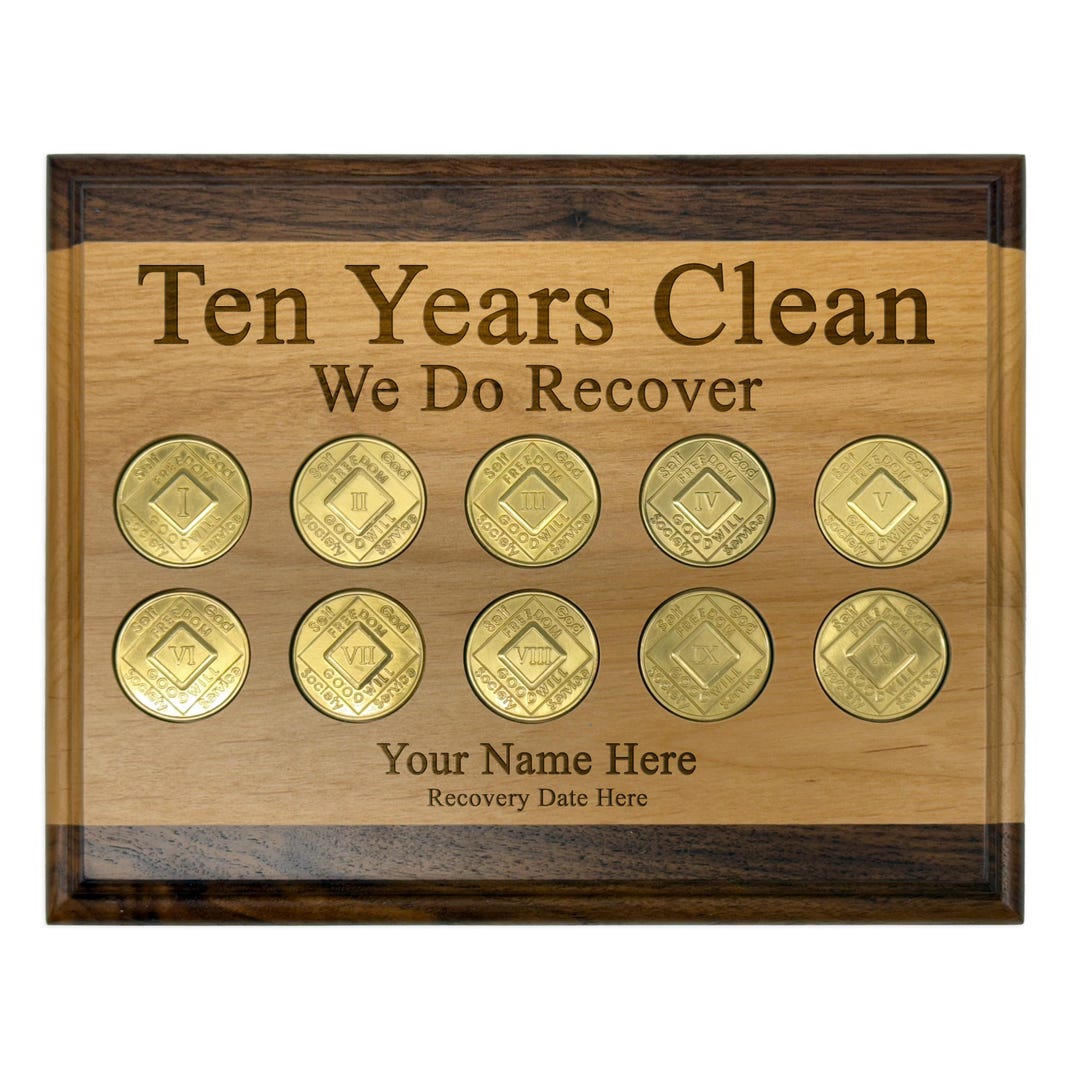 10 Years Coin Holder Display Plaque - NA Gift for Sponsor or Sponsee ...