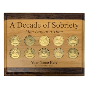 A Decade of Sobriety | Personalized 10-coin Display Plaque | Custom ...