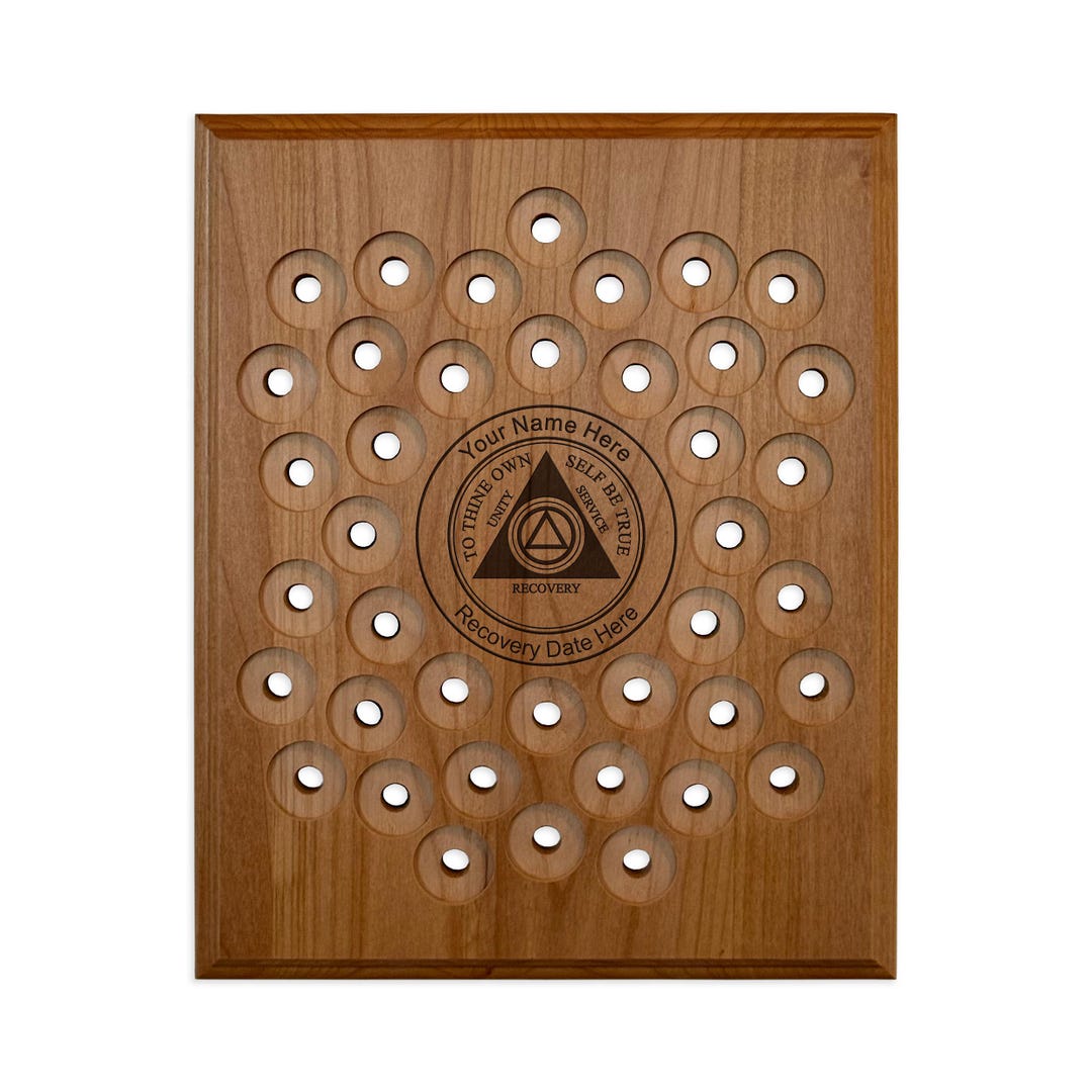 Personalized 40-space AA Medallion Holder – Custom Alder Wood Recovery ...