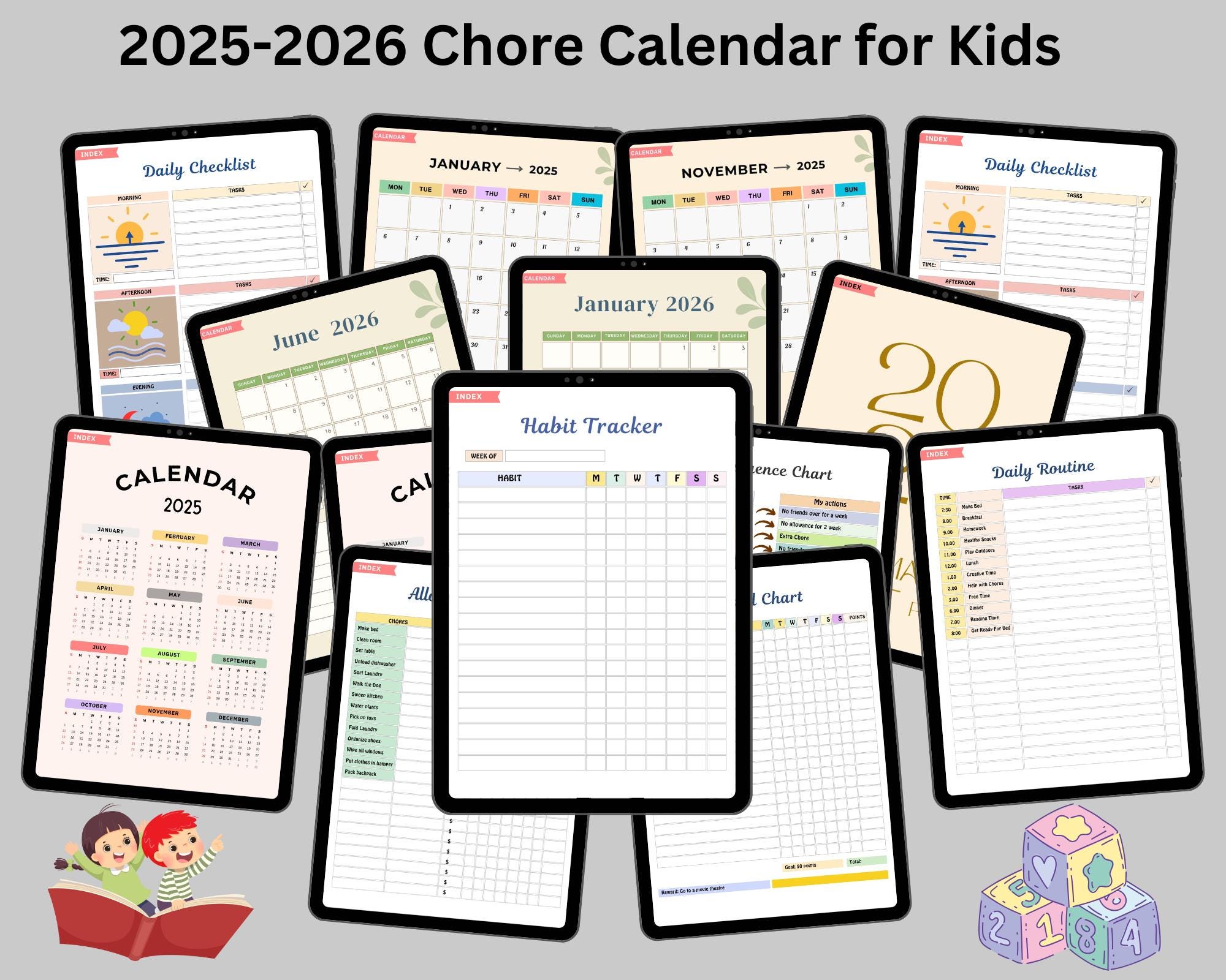 Editable 2025-2026 Kids Chore Charts, Daily Routine Cards Visual ...