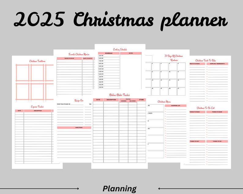 Editable 2025 Christmas Planner, 2025 Holiday Digital Planner, Xmas ...