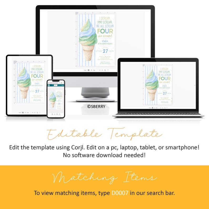 Editable Ice Cream Birthday Invitation - I Scream, You Scream We All ...