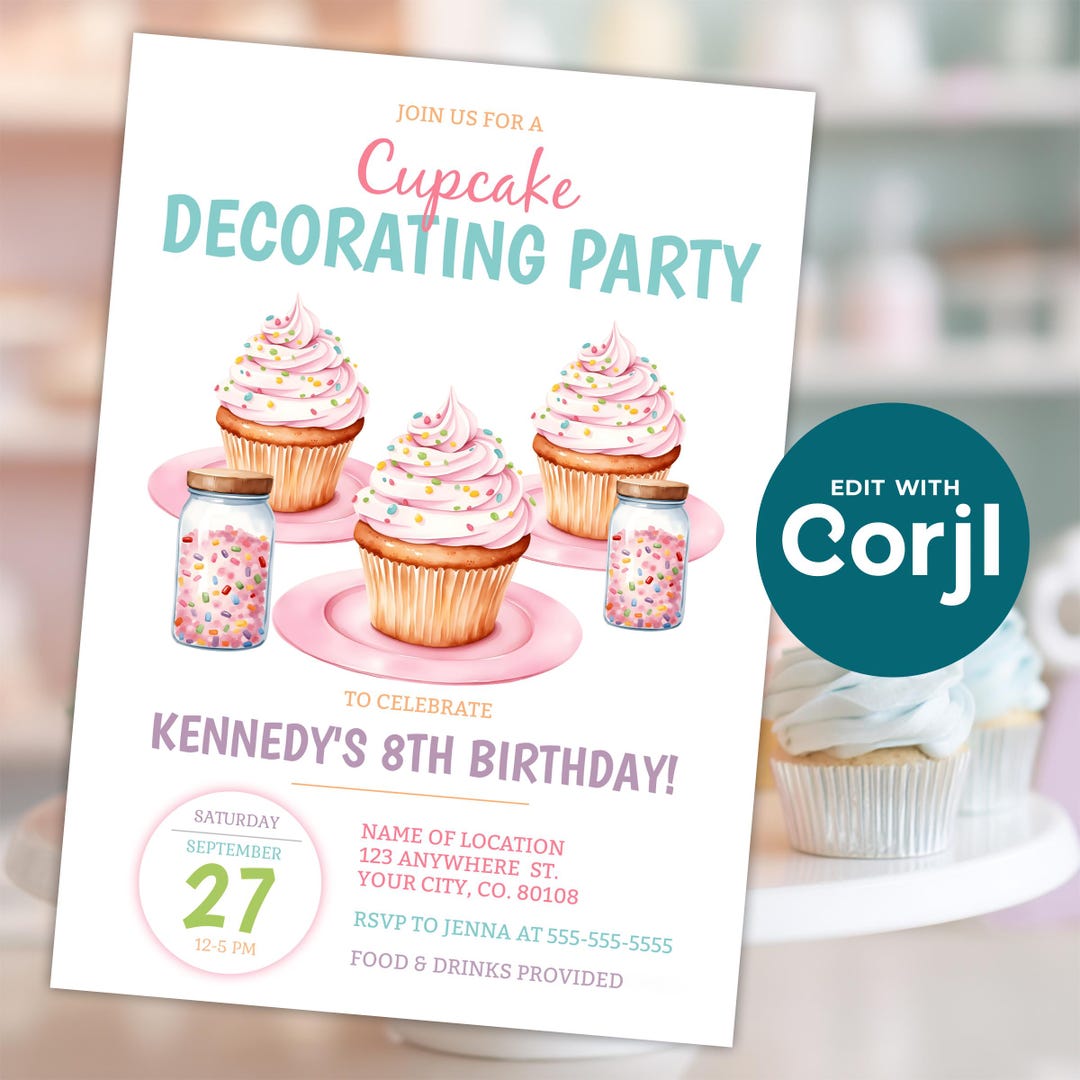 Editable Cupcake Decorating Birthday Party Invitation - Colorful Baking ...