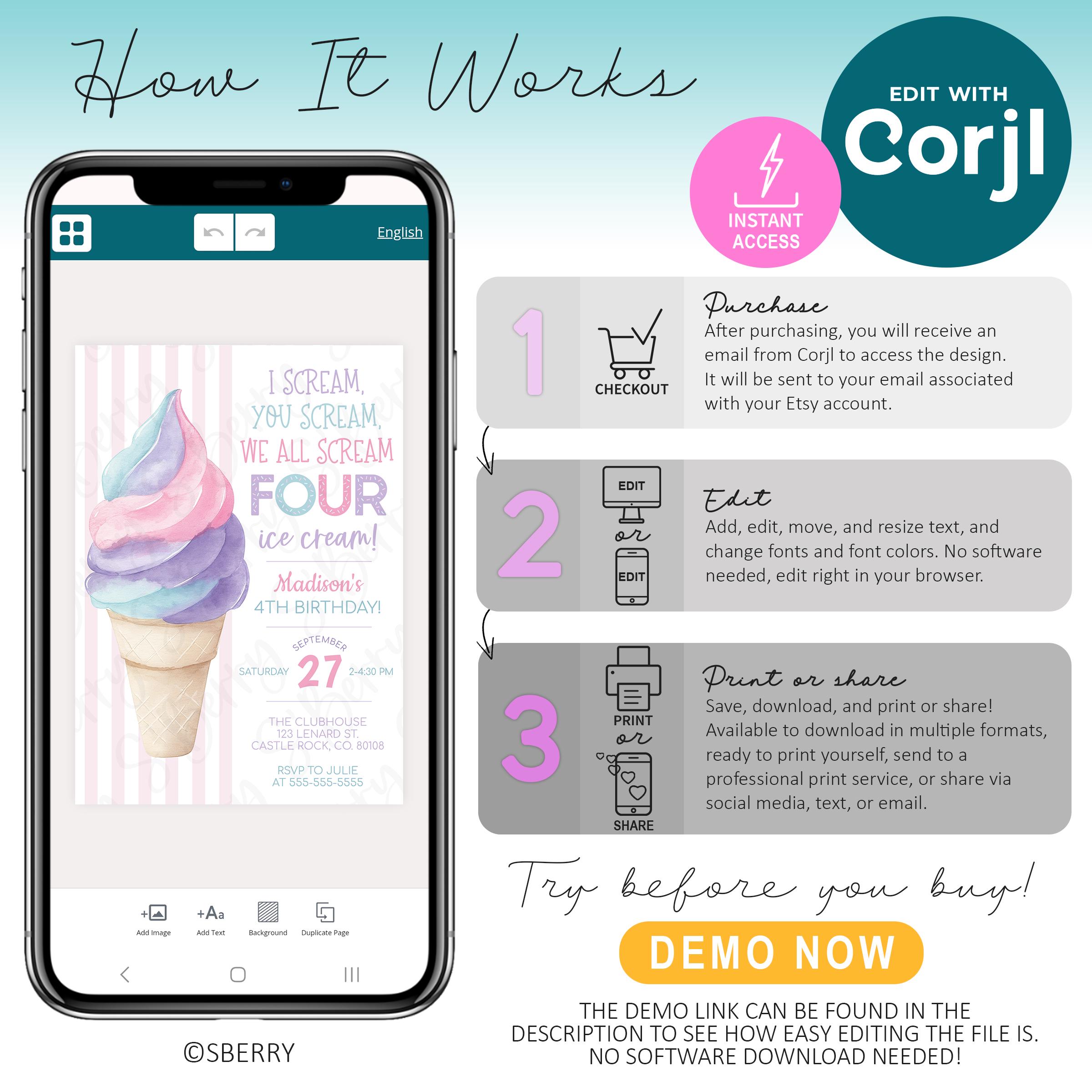 Editable Ice Cream Birthday Invitation - I Scream, You Scream We All ...