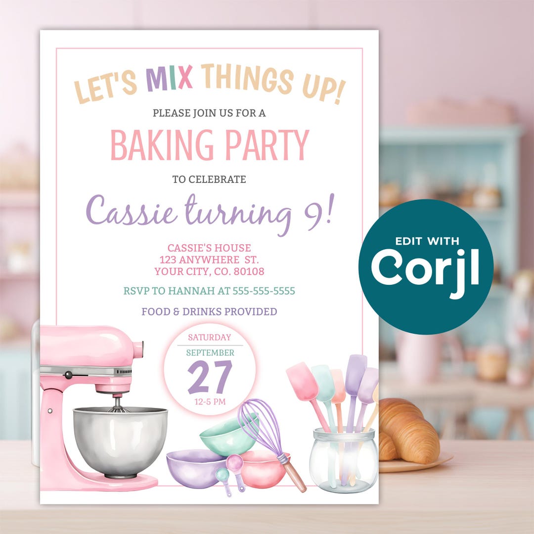Editable Baking Party Birthday Party Invitation - Pastel Baking ...