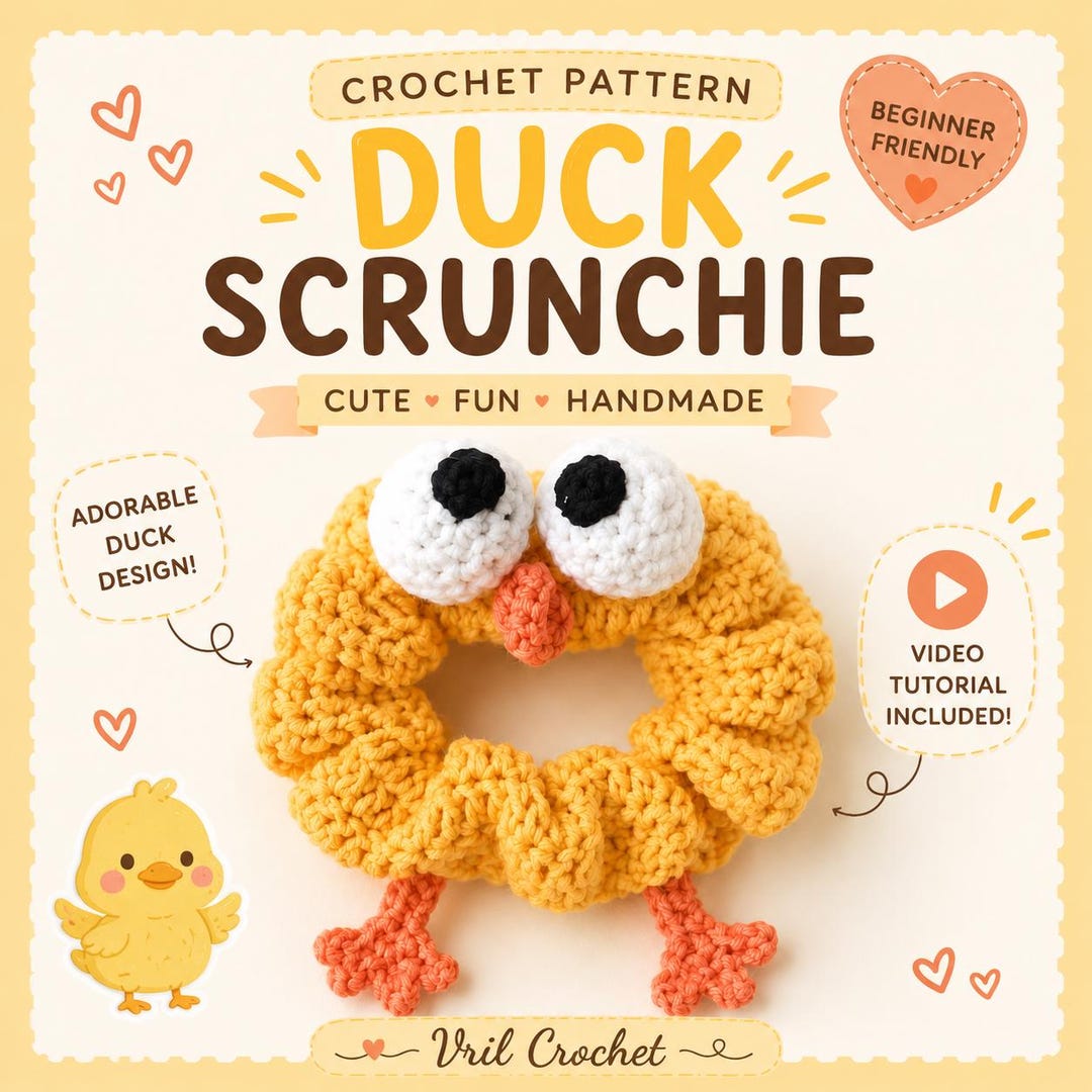 Duck Scrunchie Crochet Pattern Pdf+videotutorial | Cute Duck Hair Tie ...