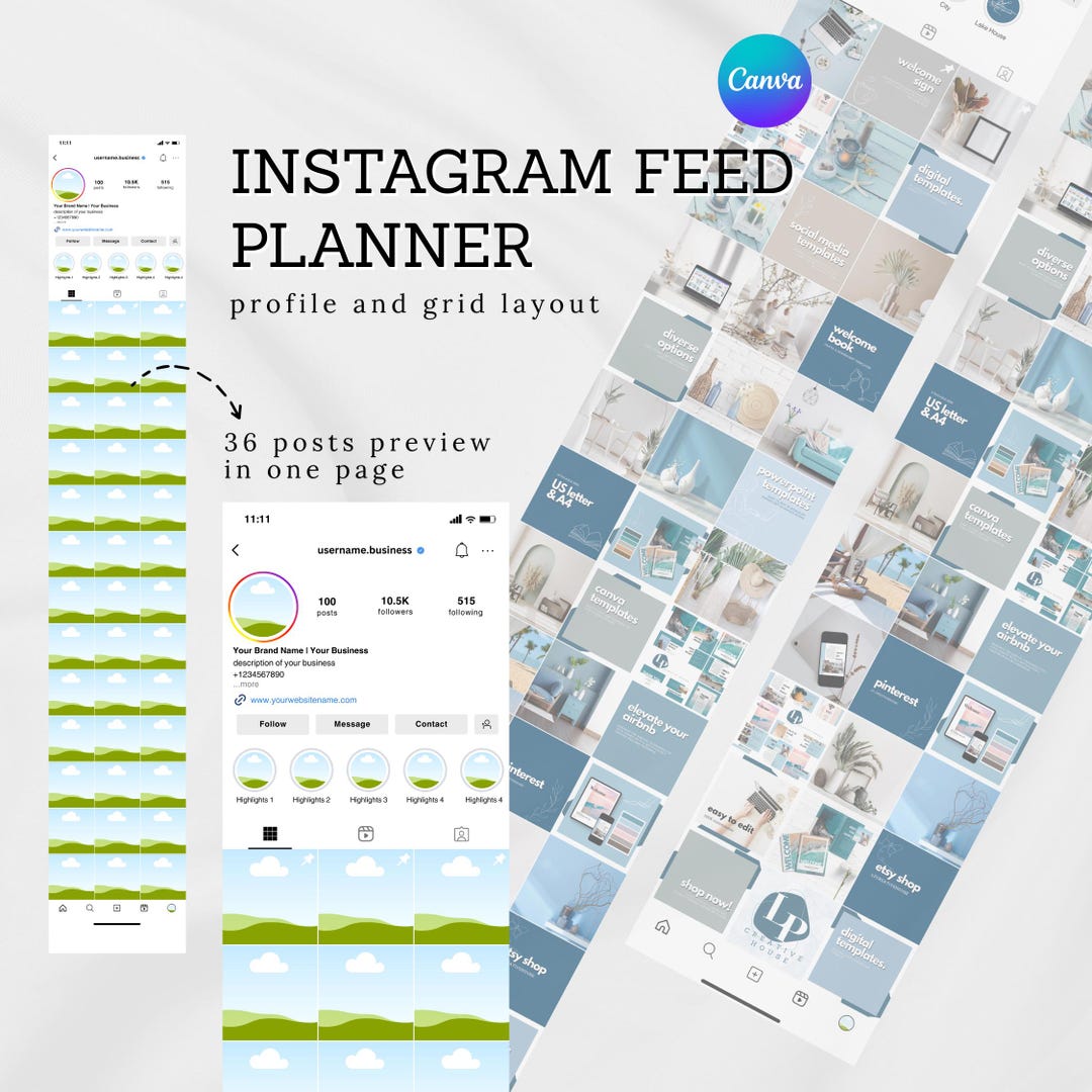 Instagram Profile Mock-up Editable Canva Templates for Feed, Reels ...