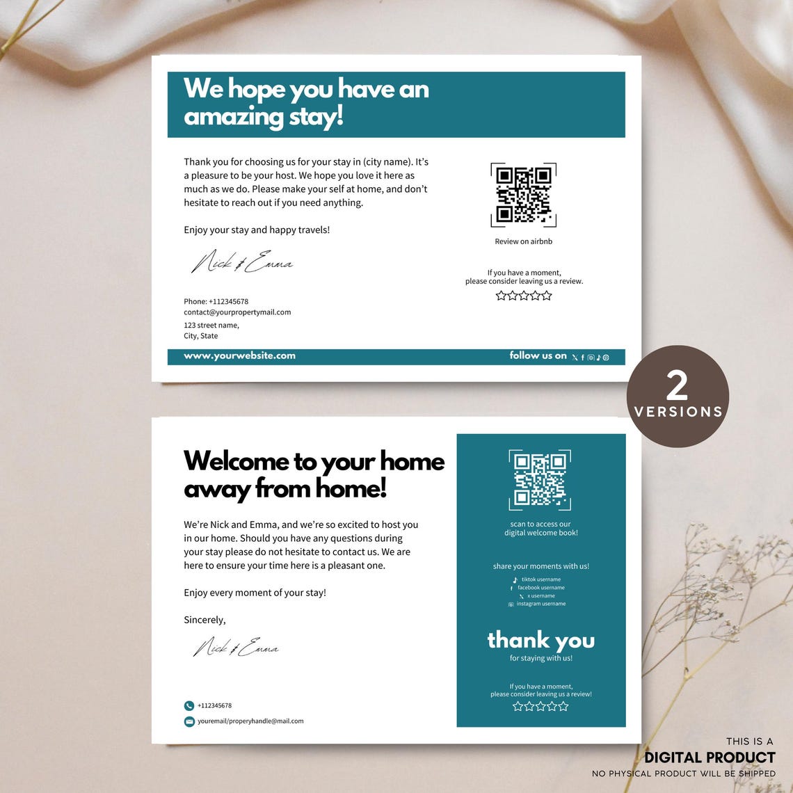 Airbnb Welcome and Thank You Card Template Vrbo Welcome Card Guest ...