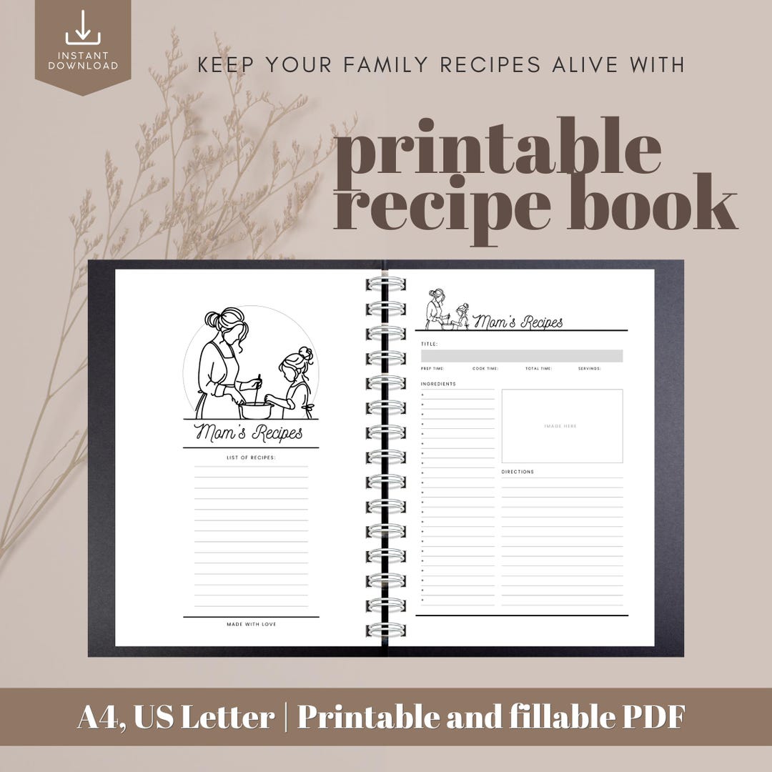 Recipe Book Template Printable, Blank Recipe Page, Cook Book Journal ...
