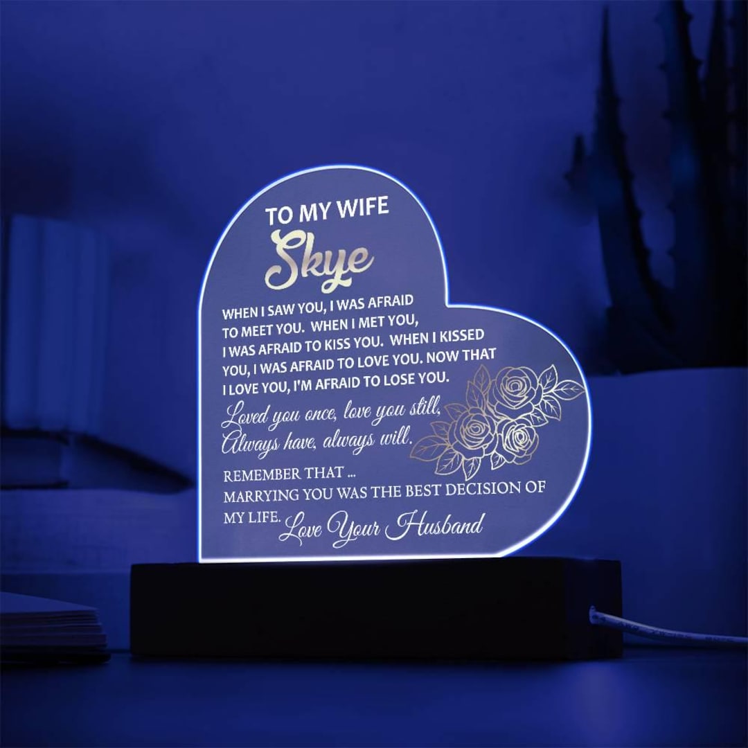 Personalized to My Beautiful Wife Heart Acrylic Plaque LED Anniversary ...