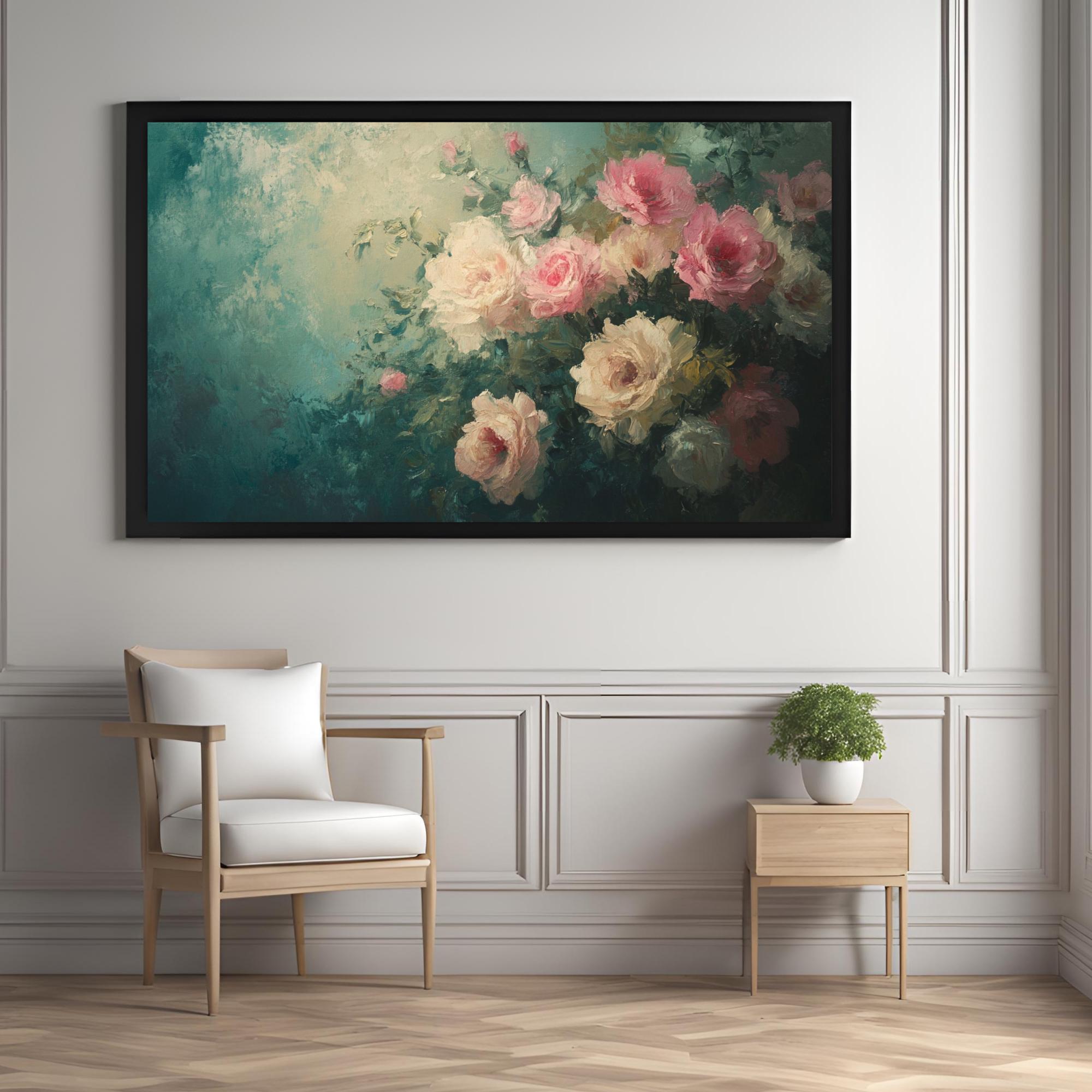 Romantic Floral Still Life TV Art, Soft Pink and White Roses Digital ...