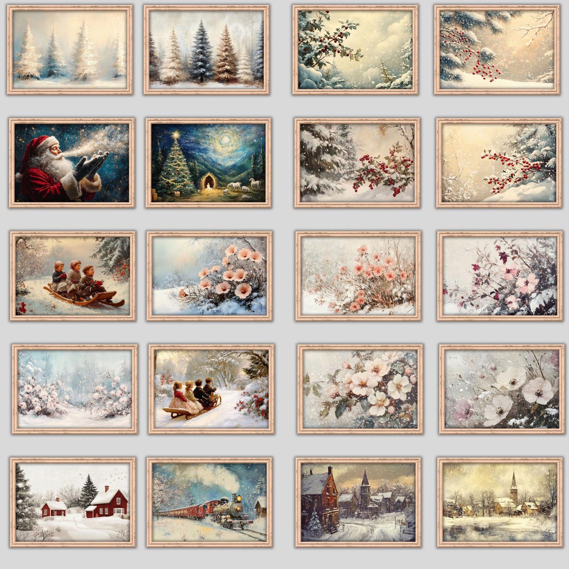 Vintage Christmas Frame TV Art Bundle | Winter TV Frame Art Set ...