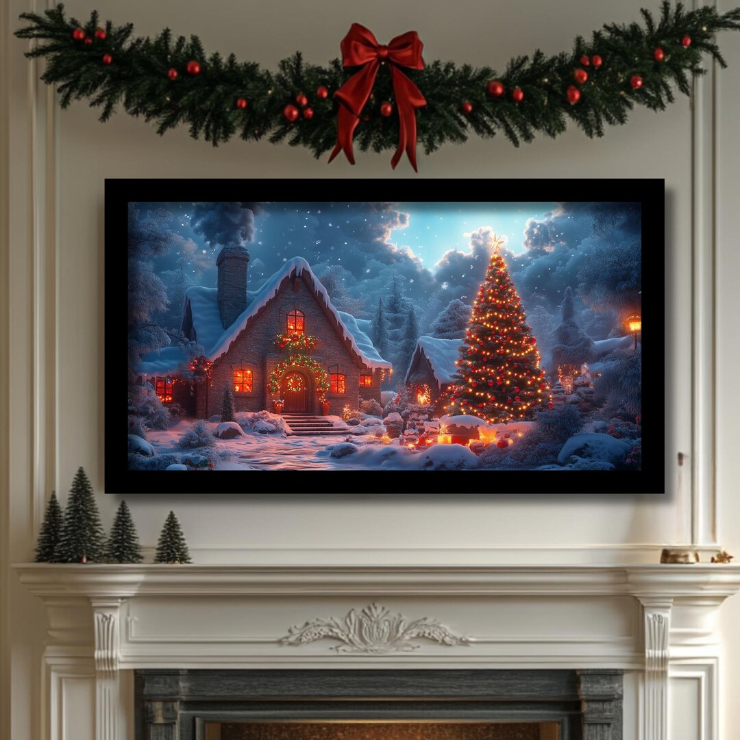 Cozy Christmas Cottage With Festive Tree, Winter Wonderland TV Art ...