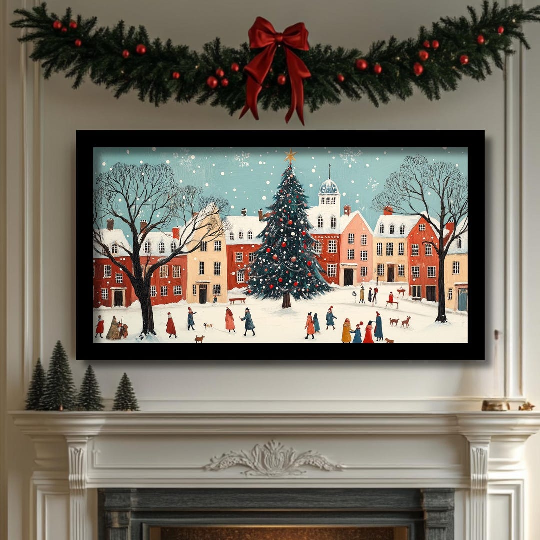 Vintage Christmas Frame TV Art Scandinavian Winter TV Frame Art ...