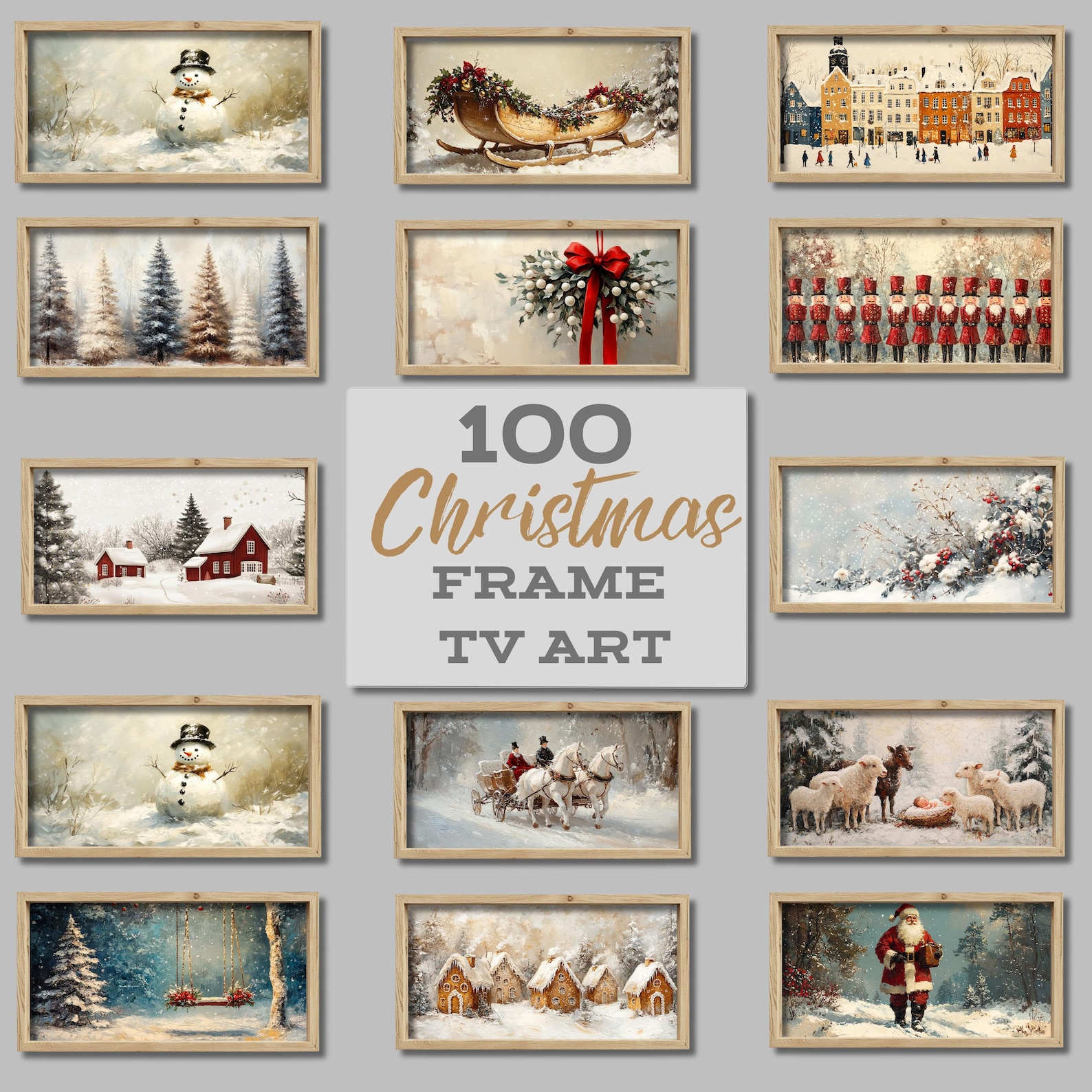 Vintage Christmas Frame TV Art Bundle Winter TV Frame Art Set Christmas ...