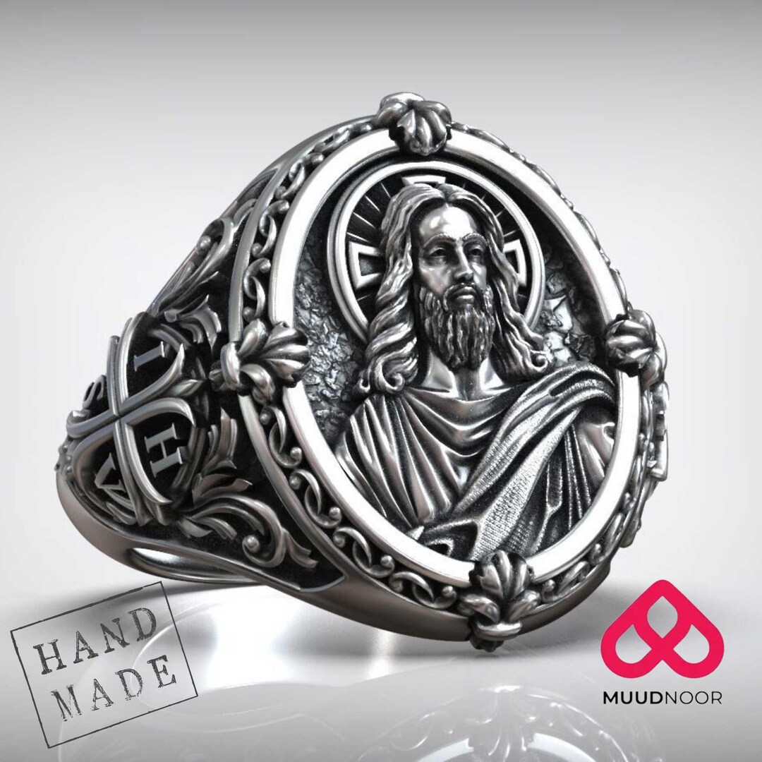 Jesus Christ IHSV Cross Signet Ring | Christian Men's Shield Ring ...