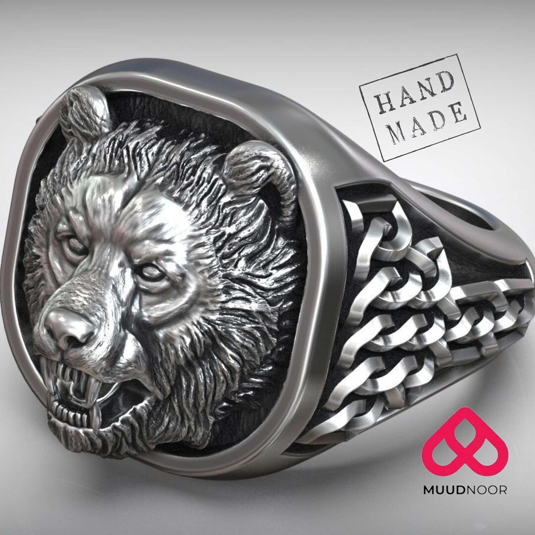 Viking Bear Head Signet Ring | Nordic Antique-style Ring for Men ...