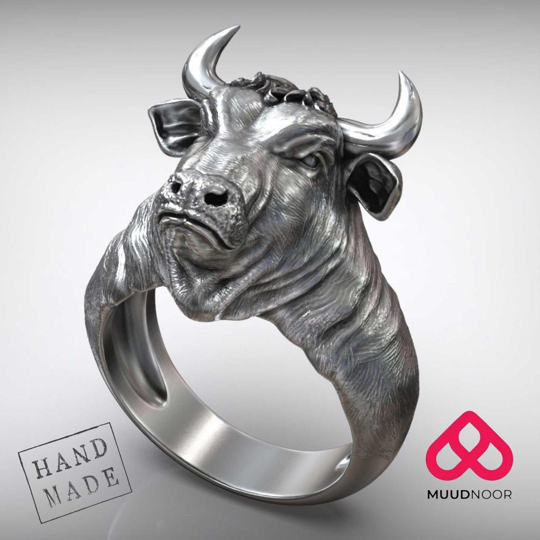 Taurus Bull Head Ring in Solid Sterling Silver–powerful Zodiac Symbol ...