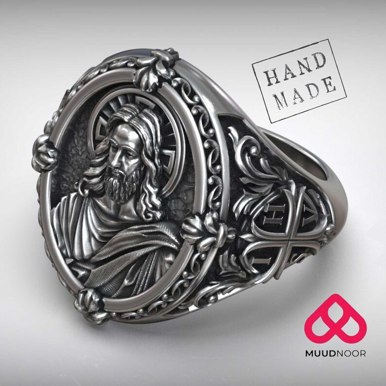Jesus Christ IHSV Cross Signet Ring | Christian Men's Shield Ring ...