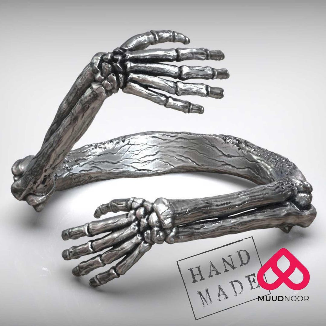 Silver Skeleton Hands Ring – Gothic Bone Hug Adjustable Band ...