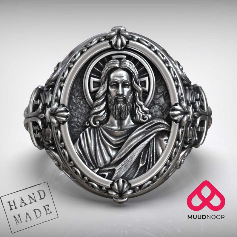 Jesus Christ IHSV Cross Signet Ring | Christian Men's Shield Ring ...