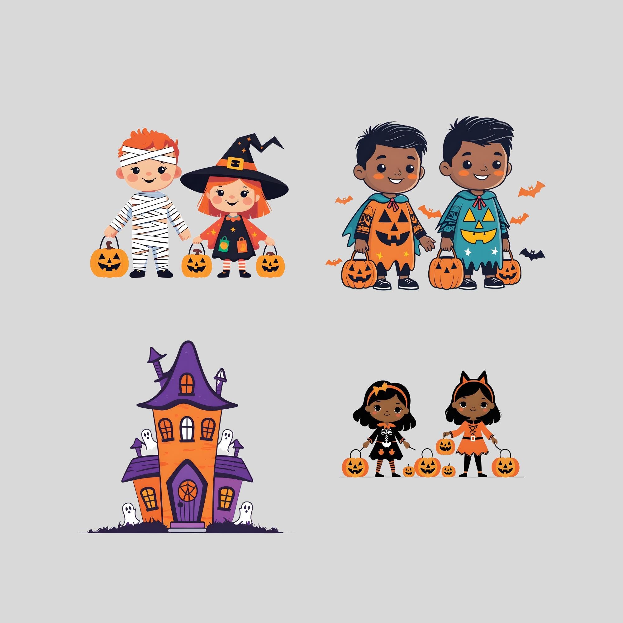 Cute Halloween PNG Clipart for Kids, 23 Adorable Cartoon Elements ...
