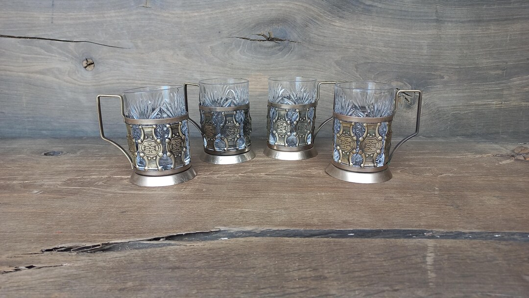 Vintage Crystal Glass Tea Cup Holder: Melchior Metal Coaster Set - Etsy