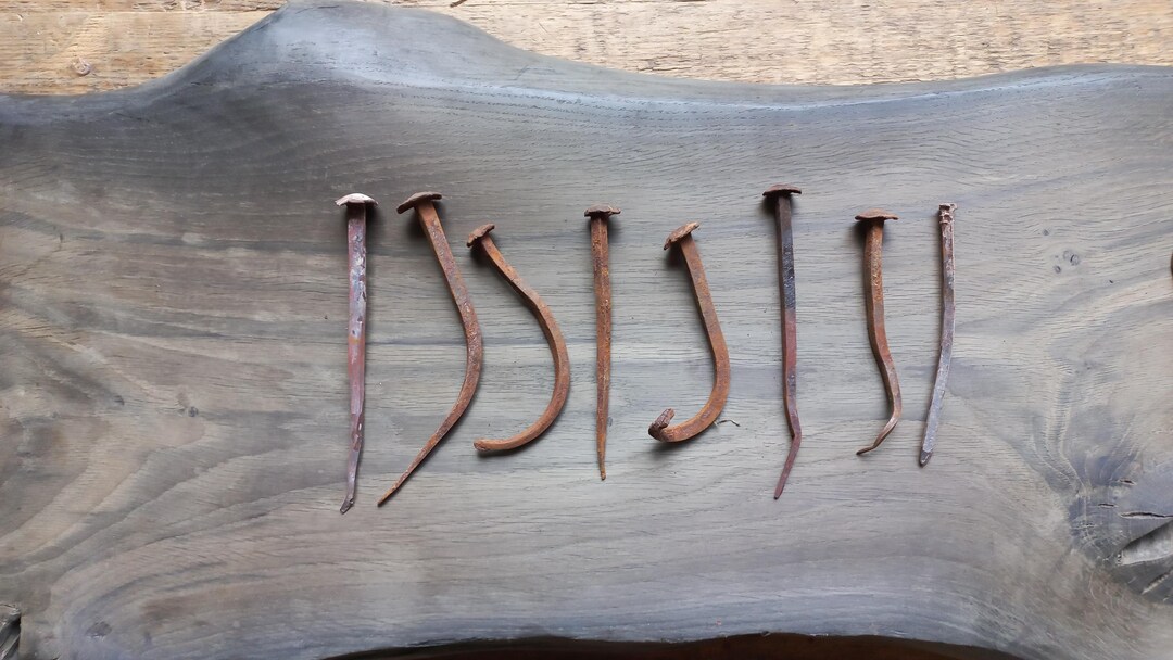 19th Century Set of 8 Long and 10 Short Rusty Nails Old Blacksmith Hand ...