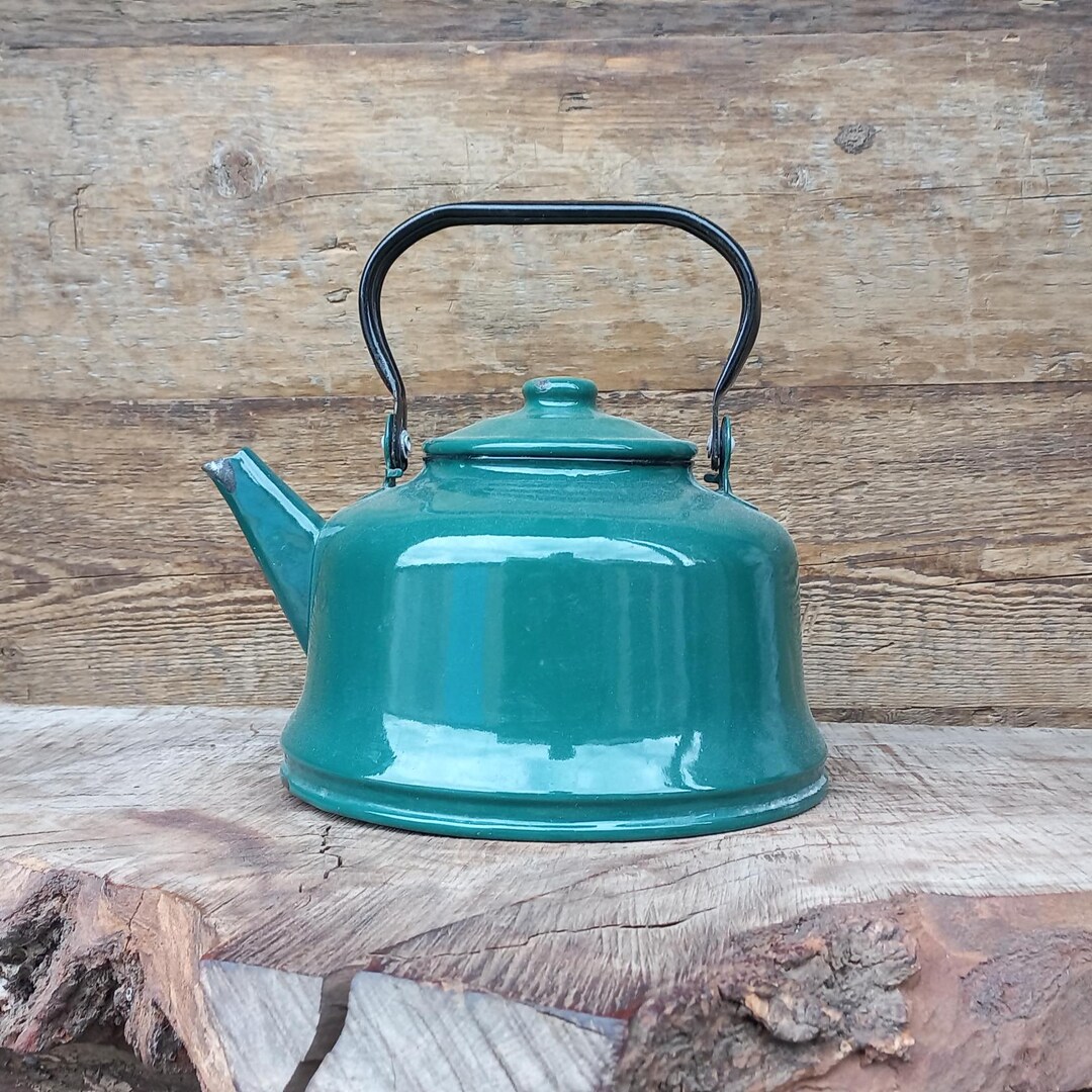 50s Retro Enamel Teapot Green Enamel 3l Kettle Vintage Enamel Teapot ...