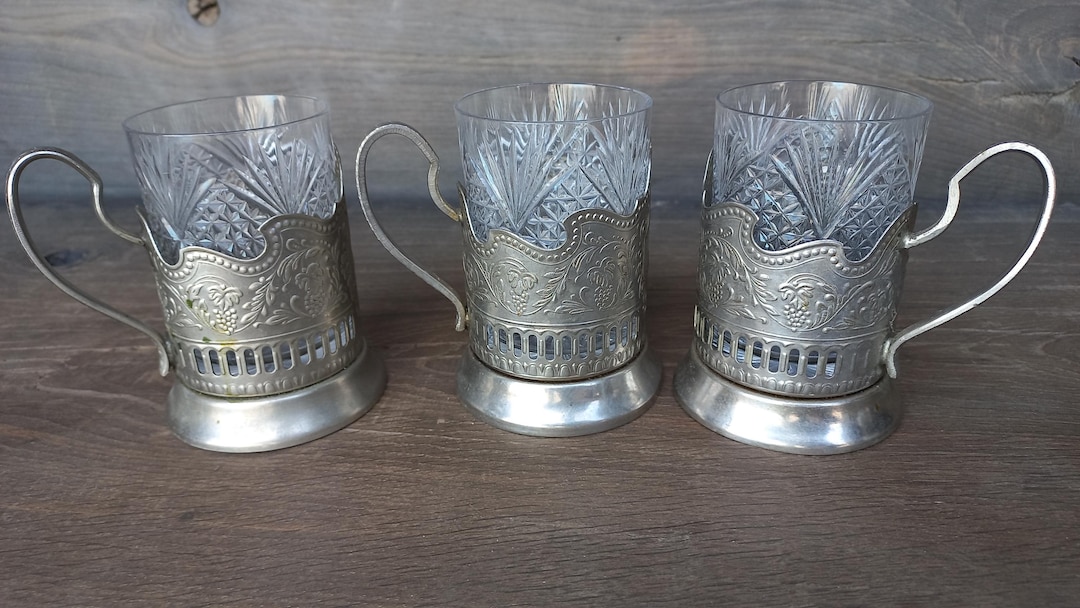 Vintage Crystal Glass Tea Cup Holder: Melchior Metal Coaster Set - Etsy