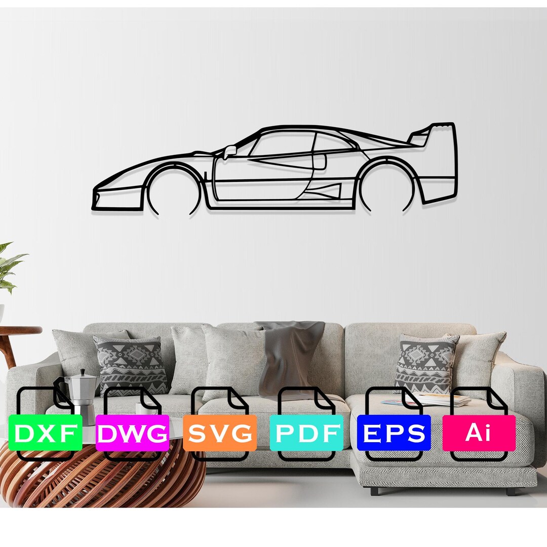 F40 Car Laser Cut Dxf Files, Metal Car Wall Art Dxf, Vector Files ...