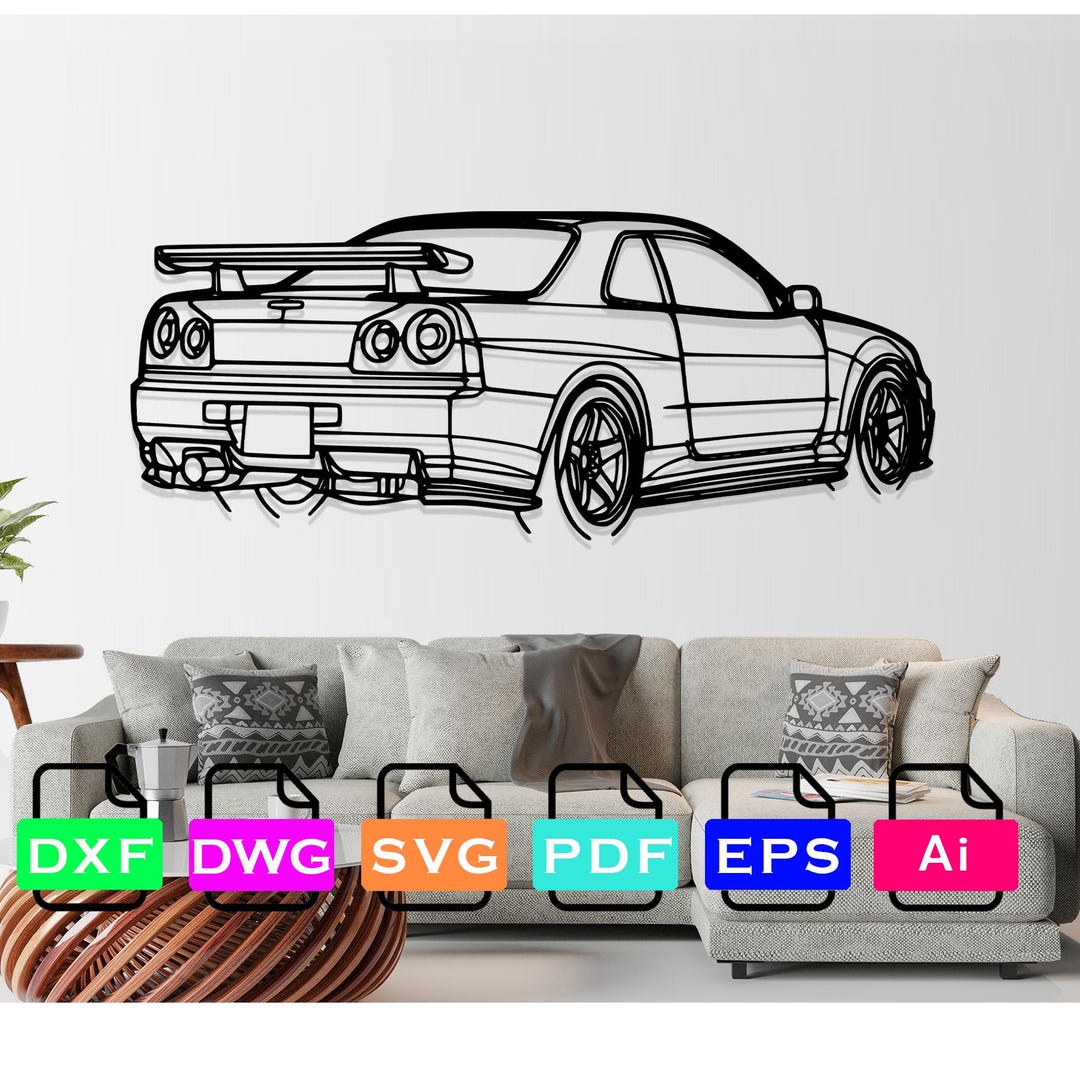 R34 GTR Rear Car Laser Cut Dxf Files, Metal Car Wall Art Dxf, Vector ...