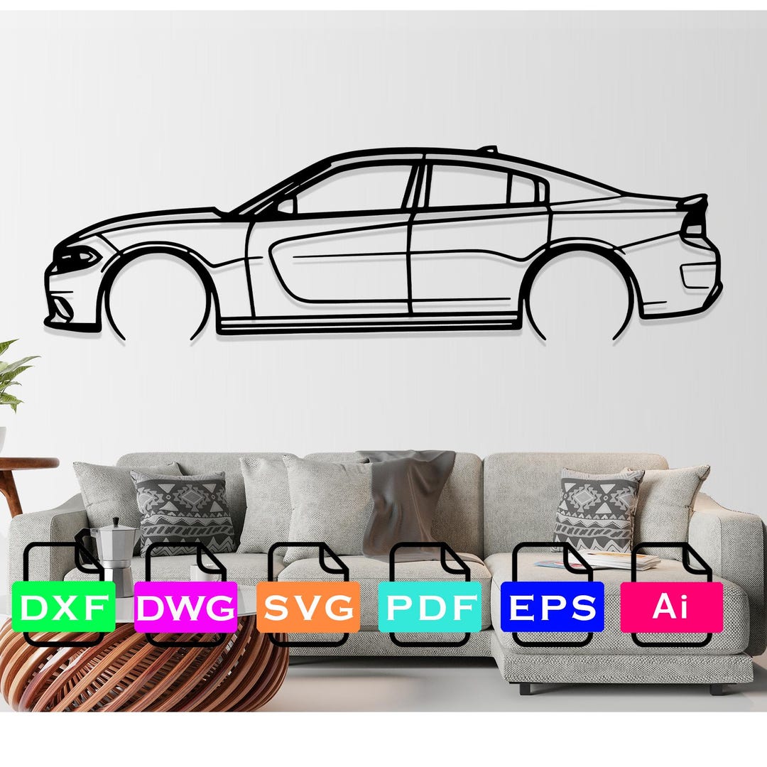 Charger Car Laser Cut Dxf Files, Metal Car Wall Art Dxf, Vector Files ...