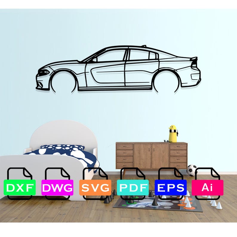 Charger Car Laser Cut Dxf Files, Metal Car Wall Art Dxf, Vector Files ...