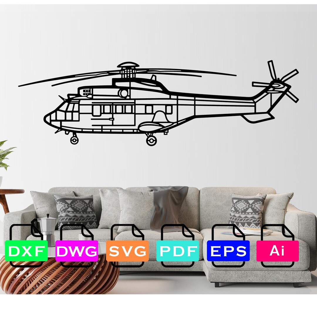 Eurocopter AS332 Super Puma Helicopter Laser Cut Dxf Files, Vector ...