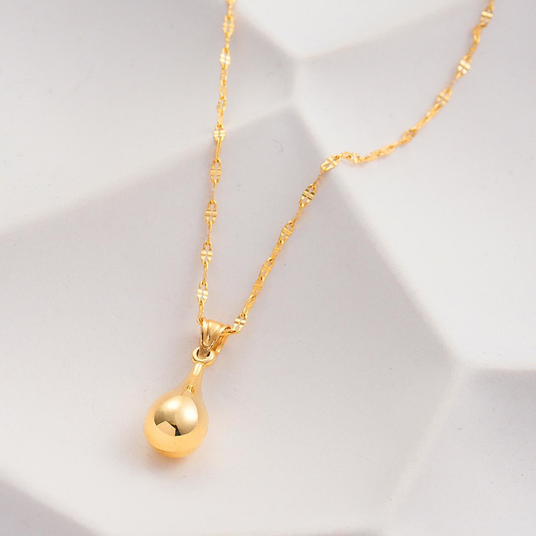 14K Gold Drop Necklace, Gold Drop Necklace, Water Drop Necklace, Love ...