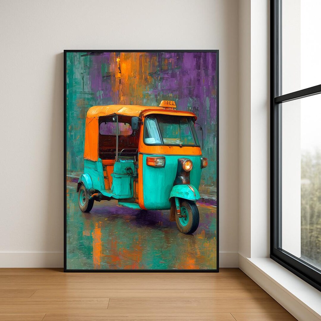 Colourful Rickshaw Oil Painting Art Print, Urban Travel Wall Art ...